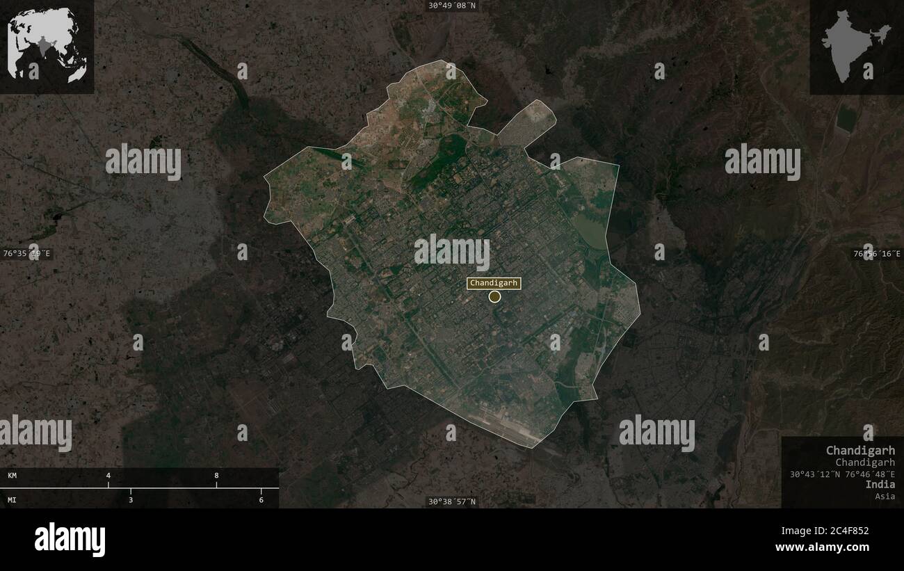 Chandigarh, union territory of India. Satellite imagery. Shape ...