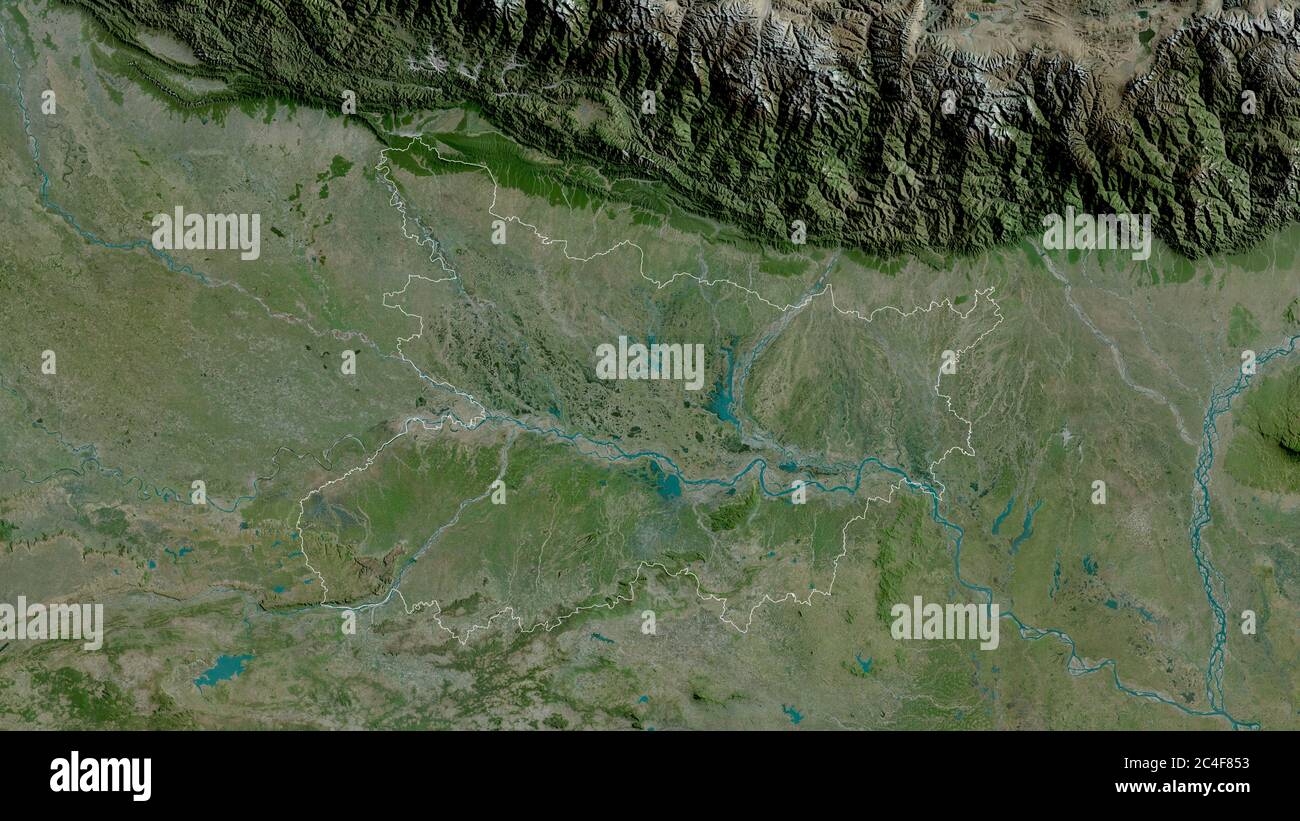 Bihar, state of India. Satellite imagery. Shape outlined against its ...