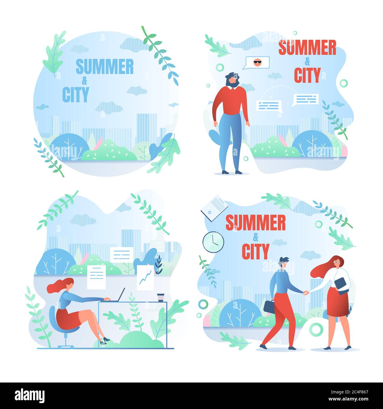 Set Working Weekdays, Written Summer and City. People Work in Summer in ...