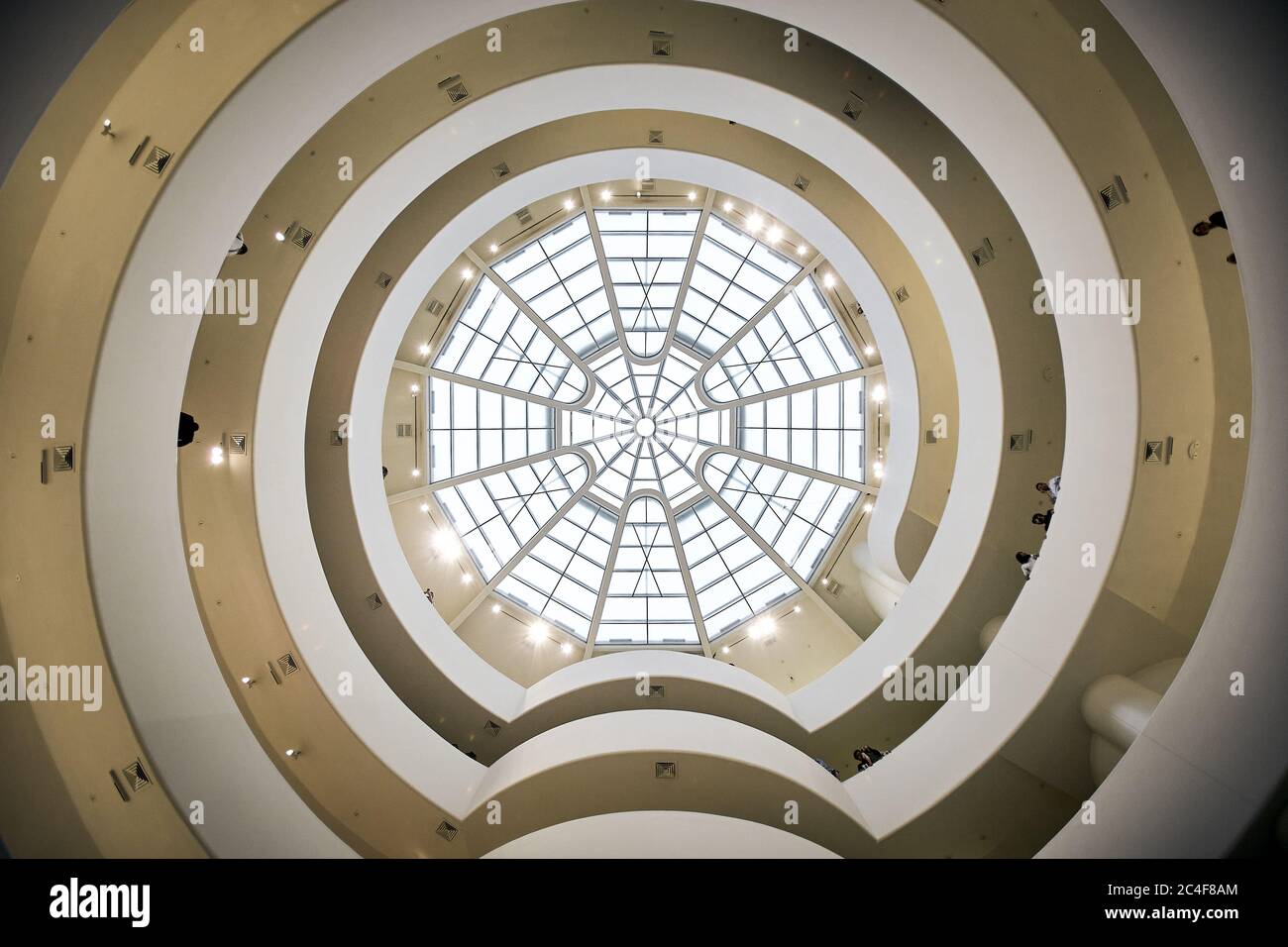 Low angle shot of a beautiful round glass roof in Solomon R. Guggenheim ...