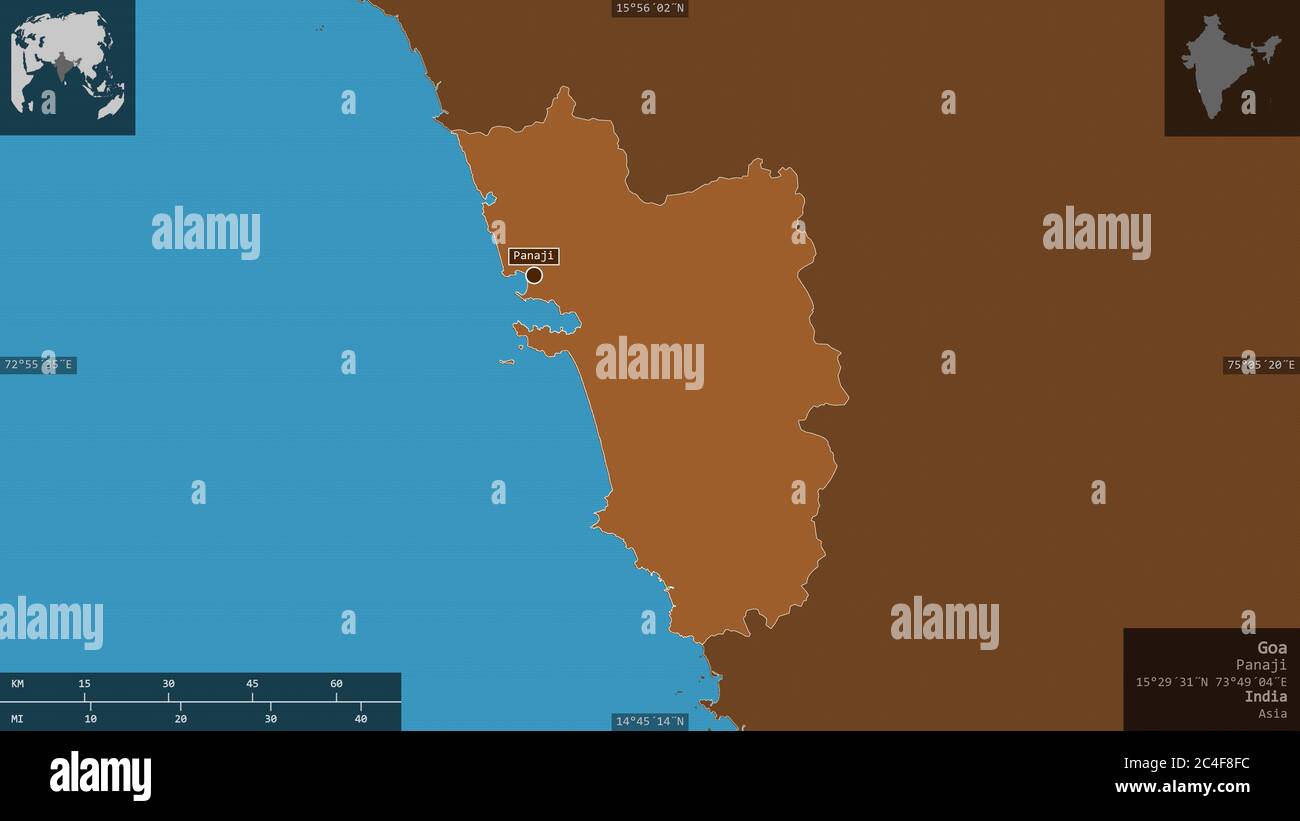 Goa, state of India. Patterned solids with lakes and rivers. Shape ...