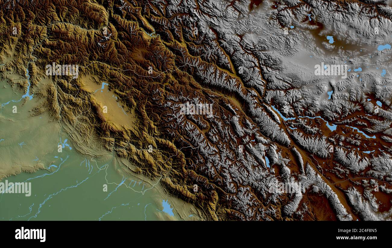 Jammu and Kashmir, state of India. Colored shader data with lakes and ...