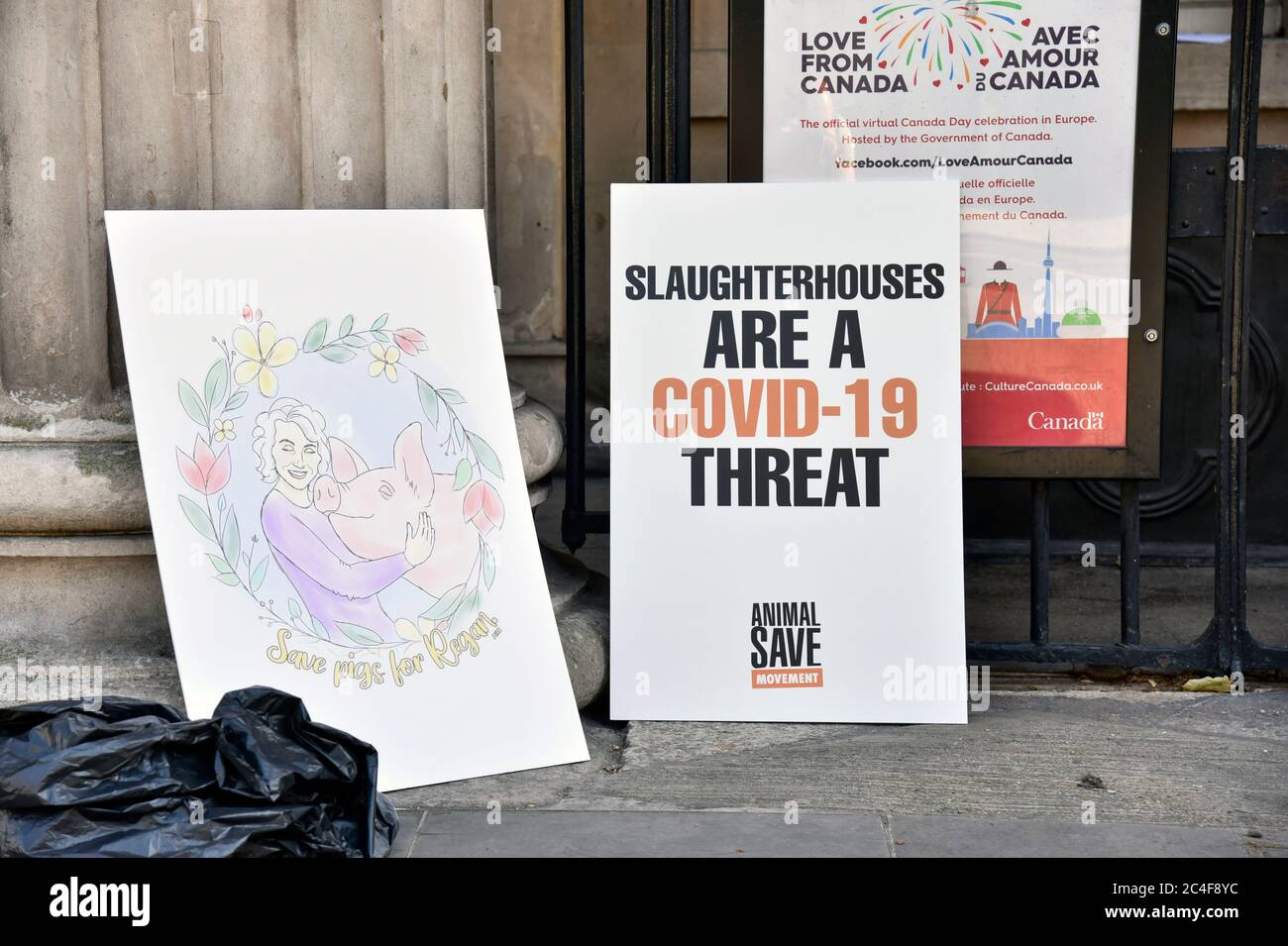 Animal rights placards seen during the demonstration.At the Canadian ...