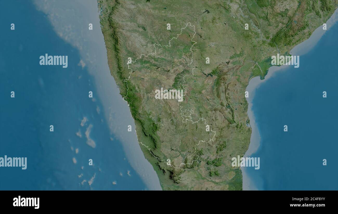Karnataka, state of India. Satellite imagery. Shape outlined against ...