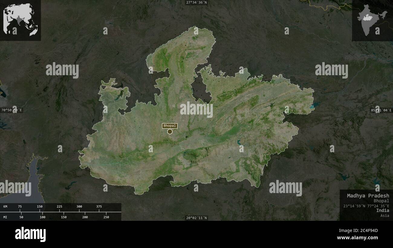 Madhya Pradesh, state of India. Satellite imagery. Shape presented ...