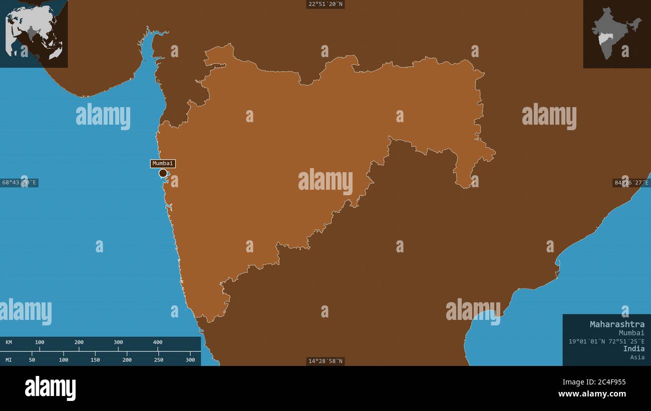 Maharashtra, state of India. Patterned solids with lakes and rivers ...