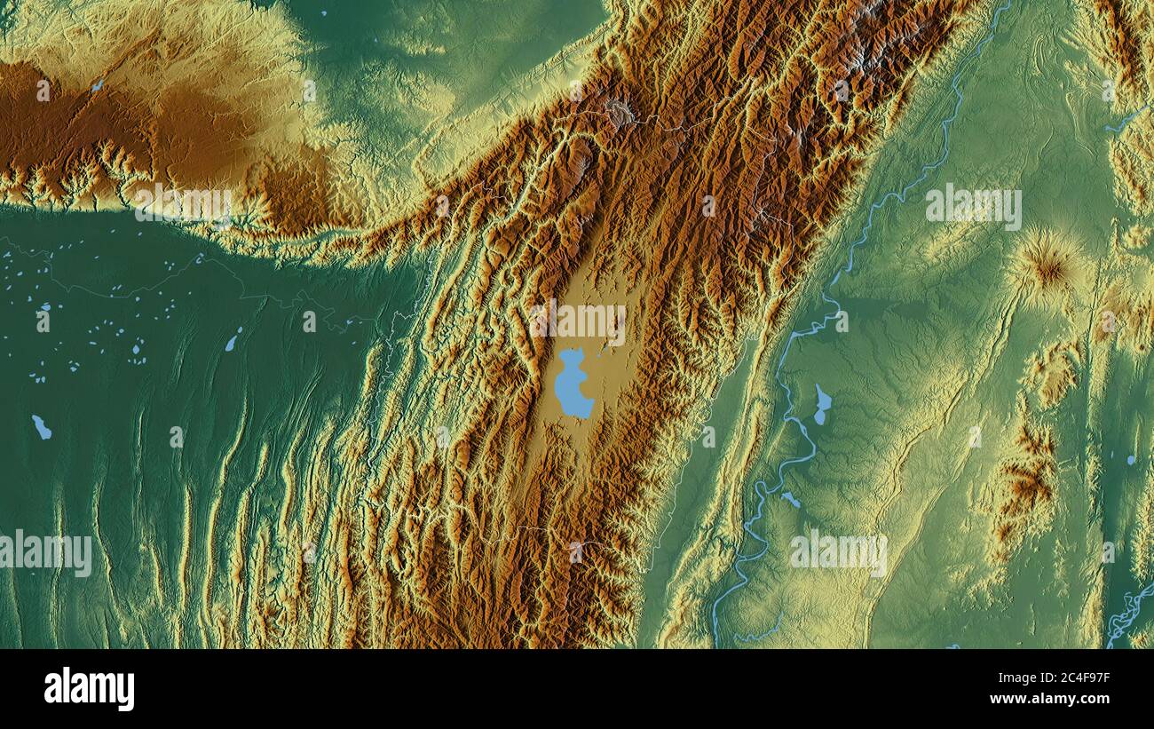 Manipur, state of India. Colored relief with lakes and rivers. Shape ...