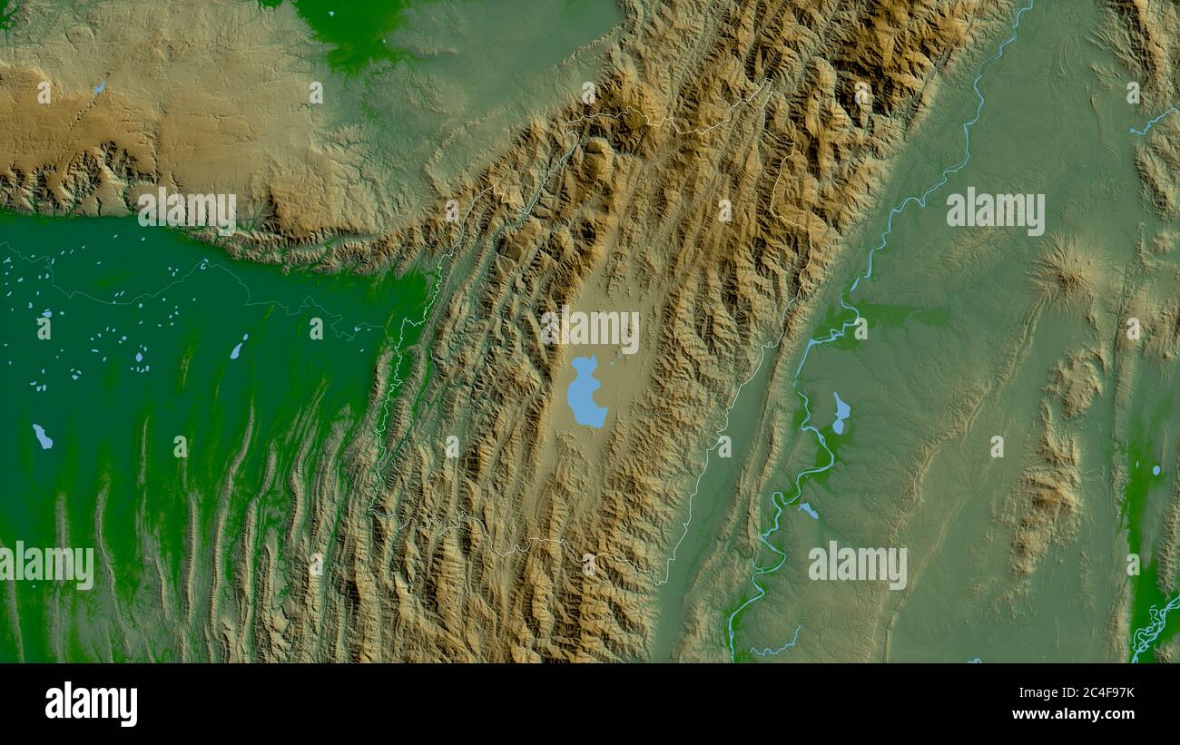 Manipur, state of India. Colored shader data with lakes and rivers ...