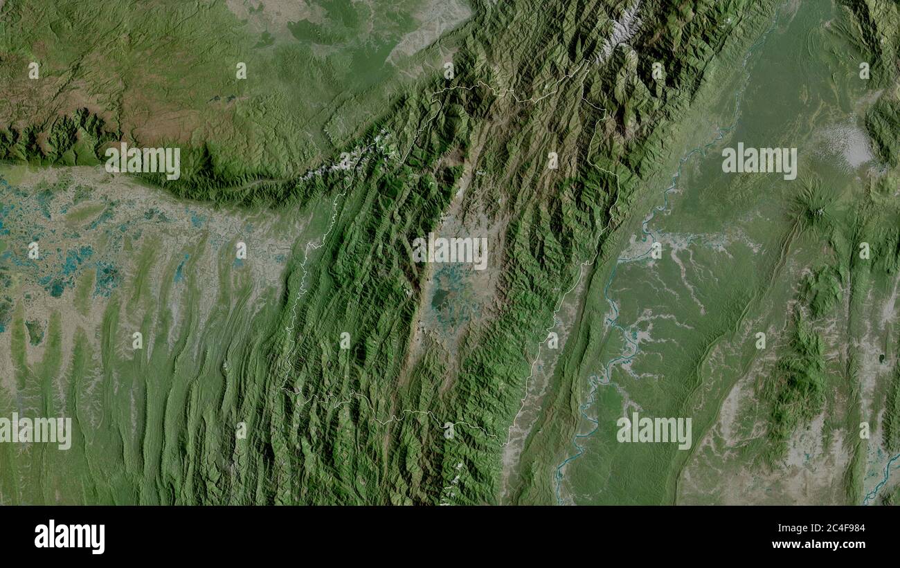Manipur, state of India. Satellite imagery. Shape outlined against its ...