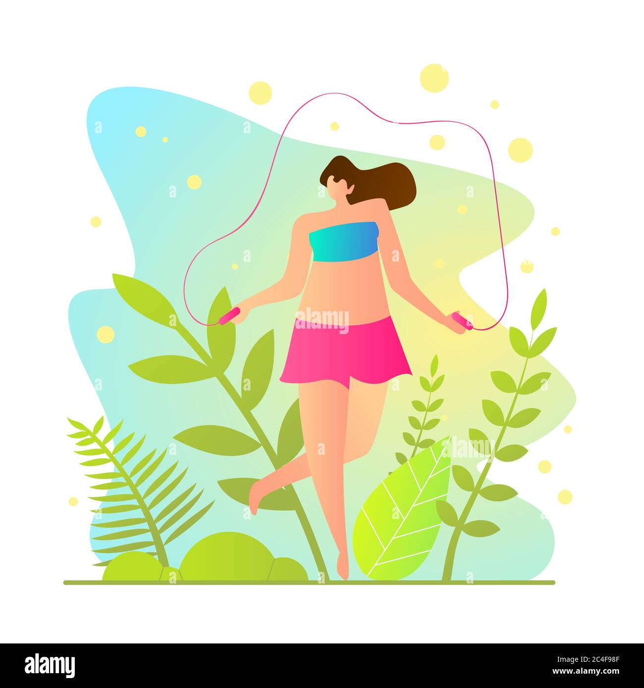 Vector Illustration Girl Jumping Rope Cartoon. Creative Fashion Girl on ...
