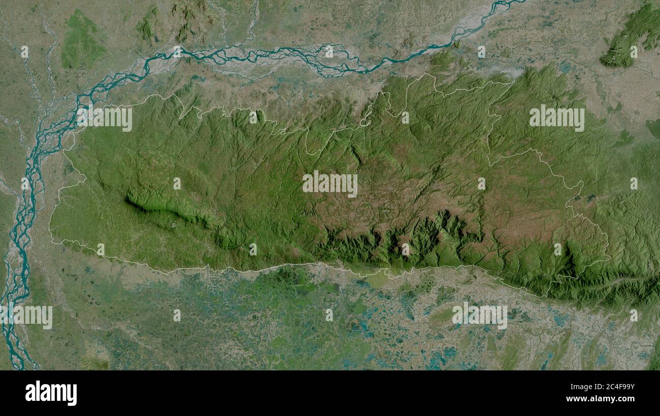 Meghalaya, state of India. Satellite imagery. Shape outlined against ...