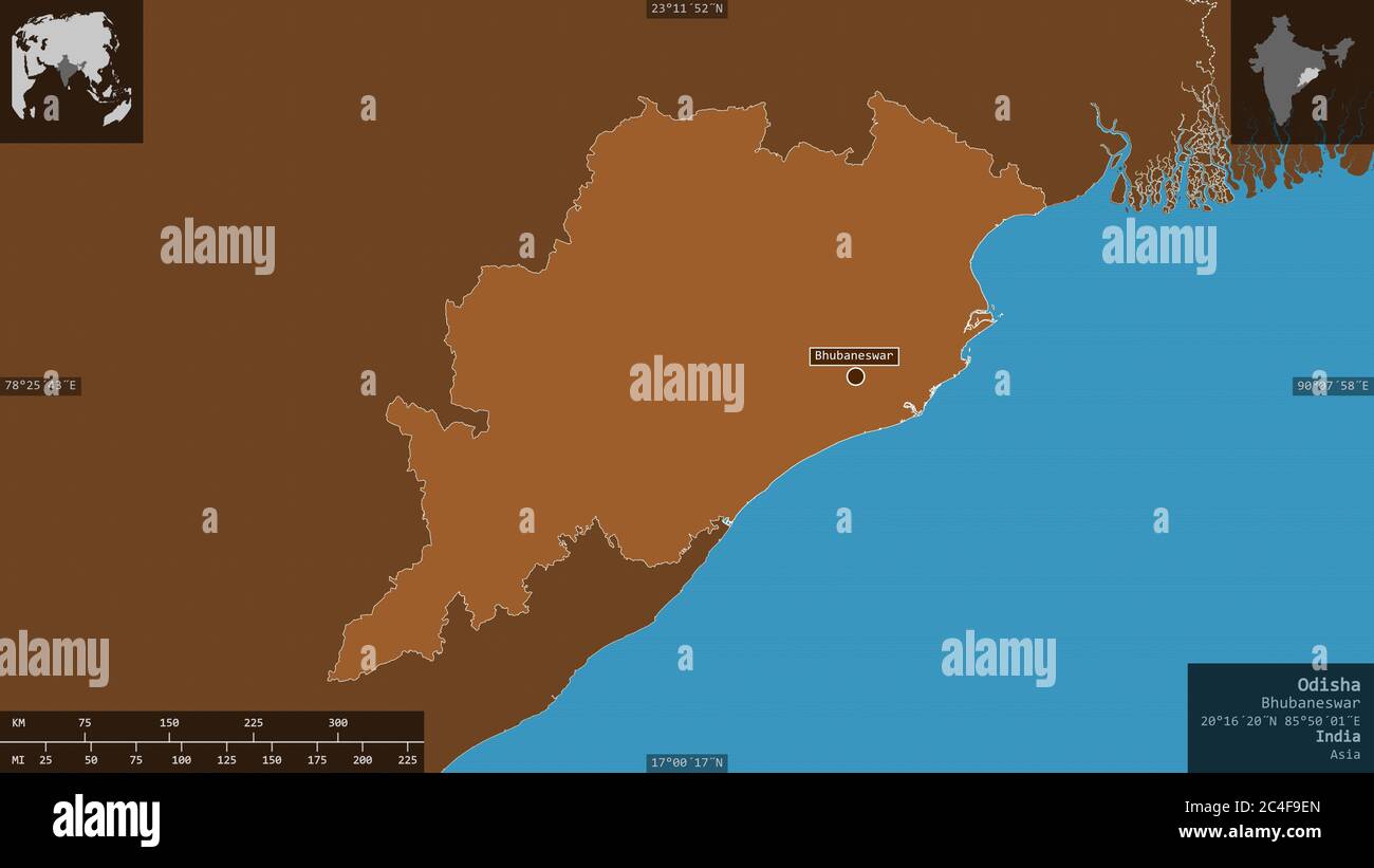 Odisha, state of India. Patterned solids with lakes and rivers. Shape ...