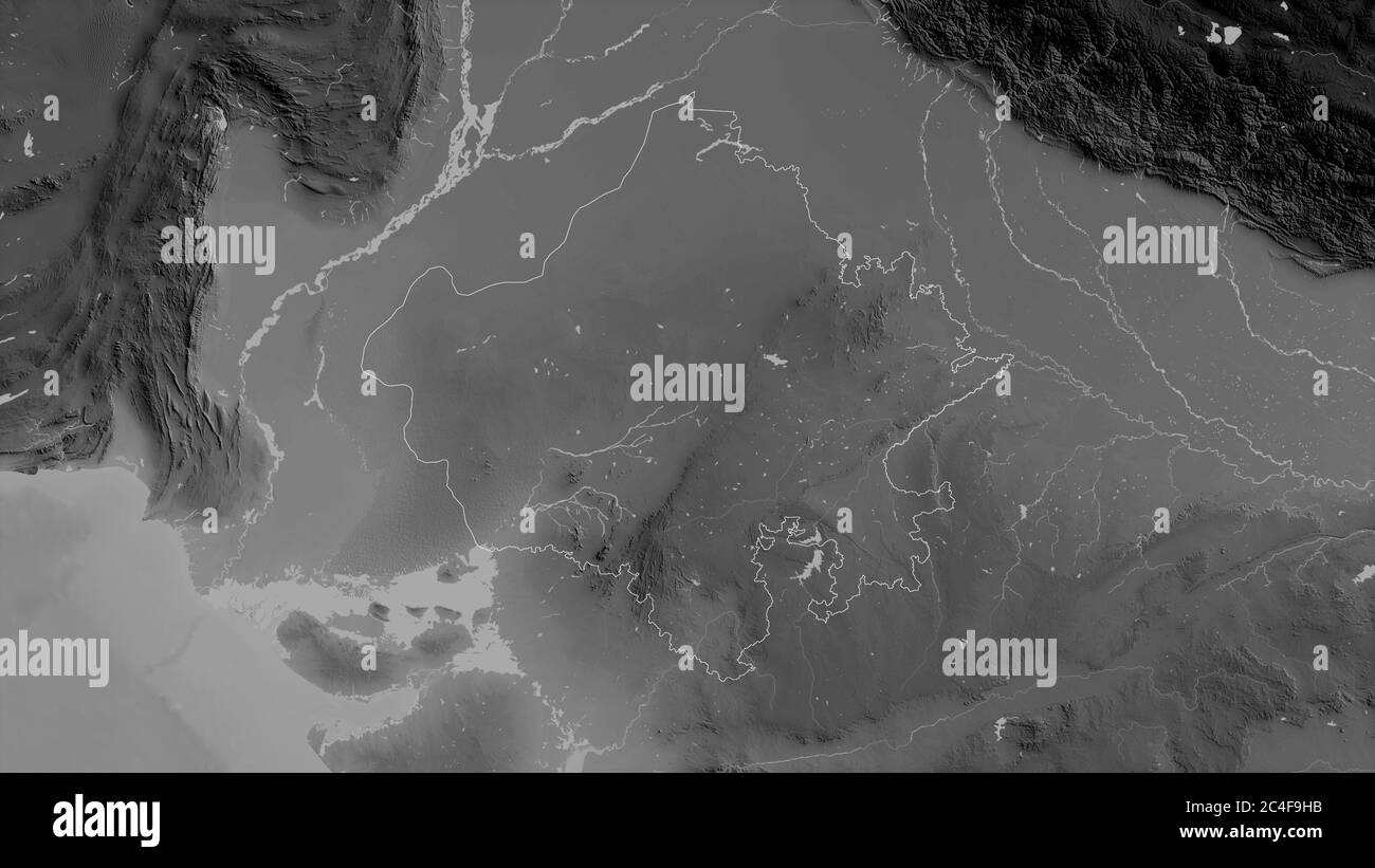 Rajasthan, state of India. Grayscaled map with lakes and rivers. Shape ...