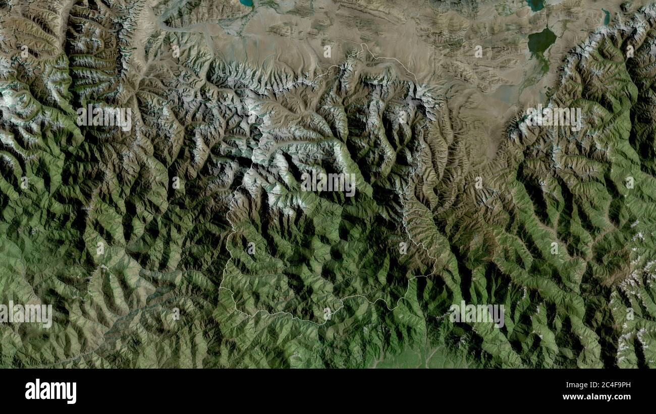 Sikkim, state of India. Satellite imagery. Shape outlined against its ...
