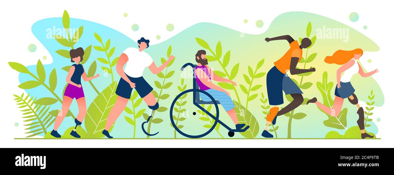 Marathon for People with Disabilities Cartoon Flat. Summer ...