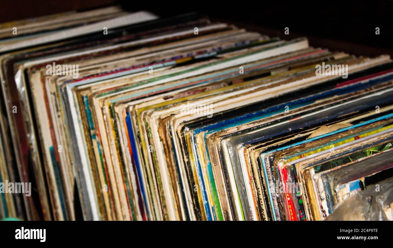 Close up shot of vintage vinyl rock records Stock Photo - Alamy