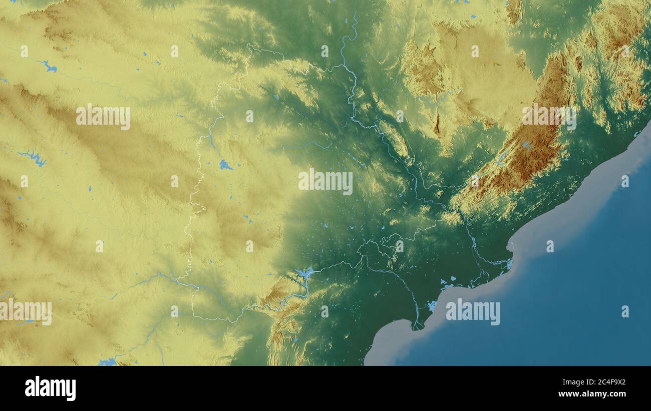 Telangana, state of India. Colored relief with lakes and rivers. Shape ...