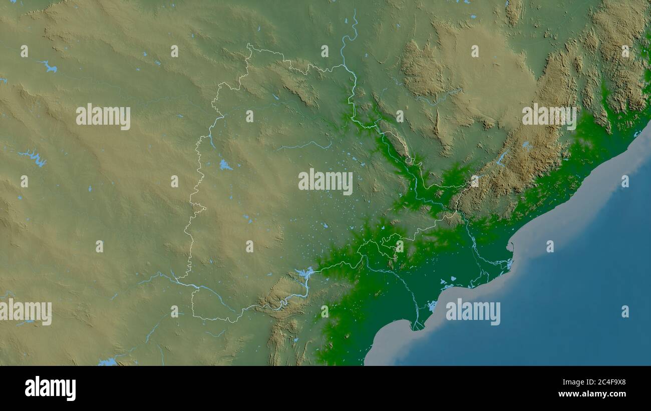 Telangana, state of India. Colored shader data with lakes and rivers ...