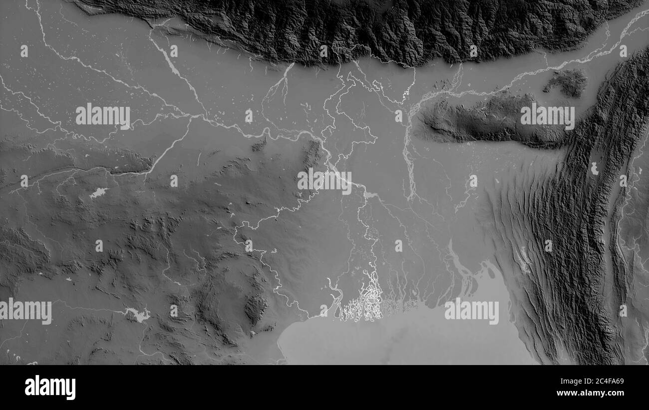 West Bengal, state of India. Grayscaled map with lakes and rivers ...