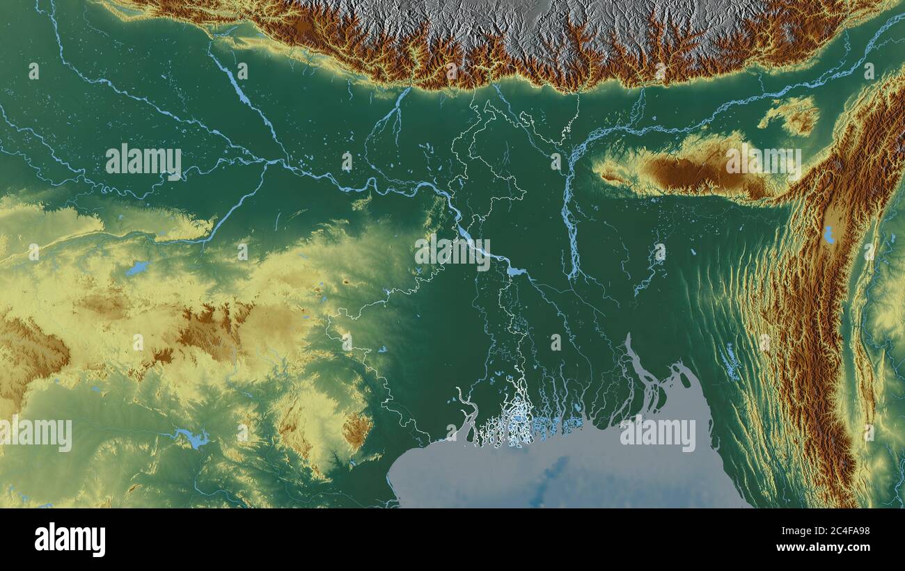 West Bengal, state of India. Colored relief with lakes and rivers ...