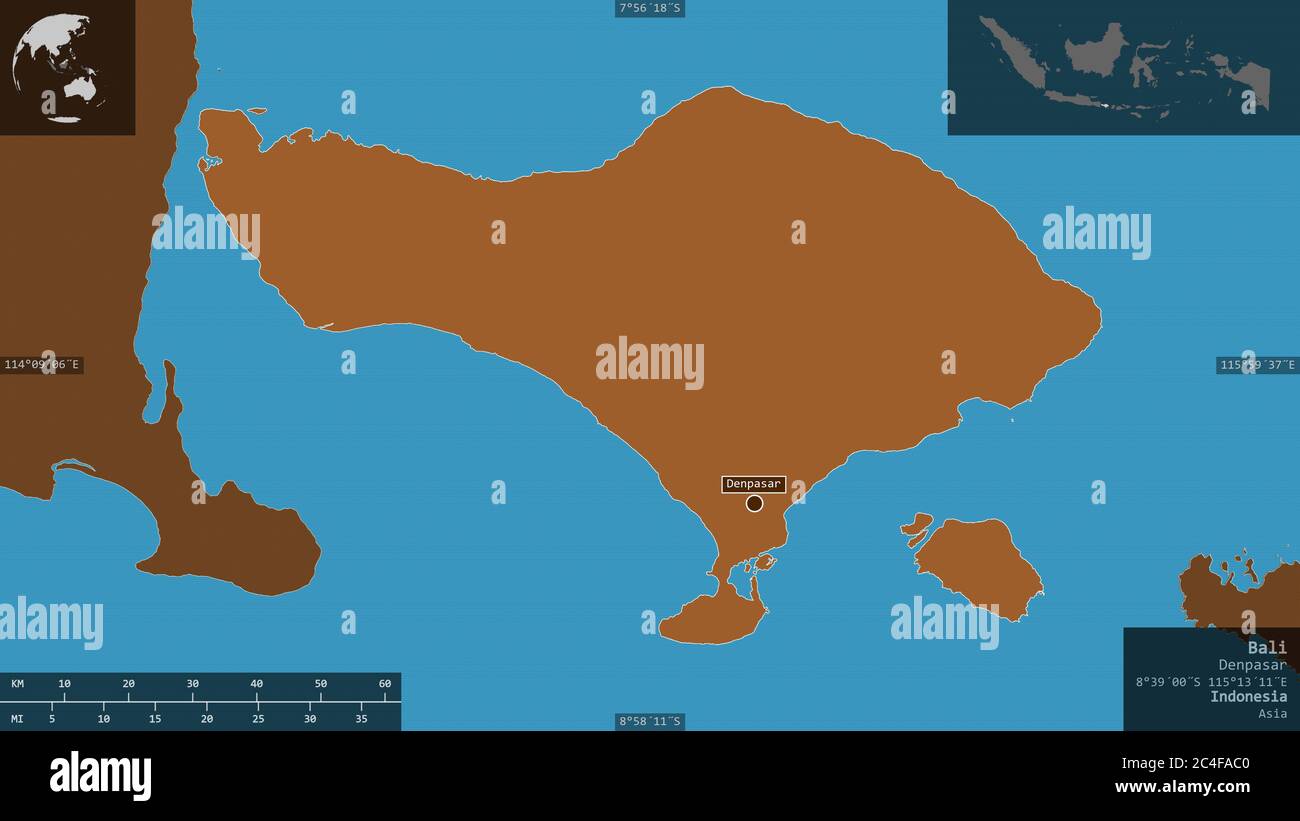 Bali, province of Indonesia. Patterned solids with lakes and rivers ...