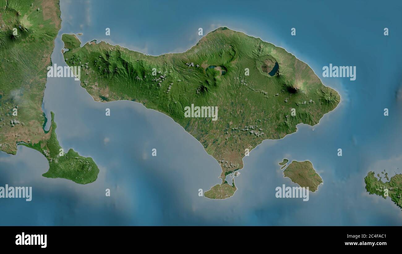 Bali, province of Indonesia. Satellite imagery. Shape outlined against ...