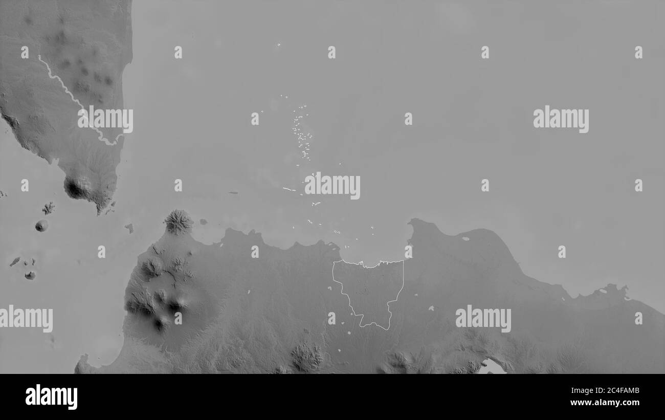 Jakarta Raya, special district of Indonesia. Grayscaled map with lakes ...