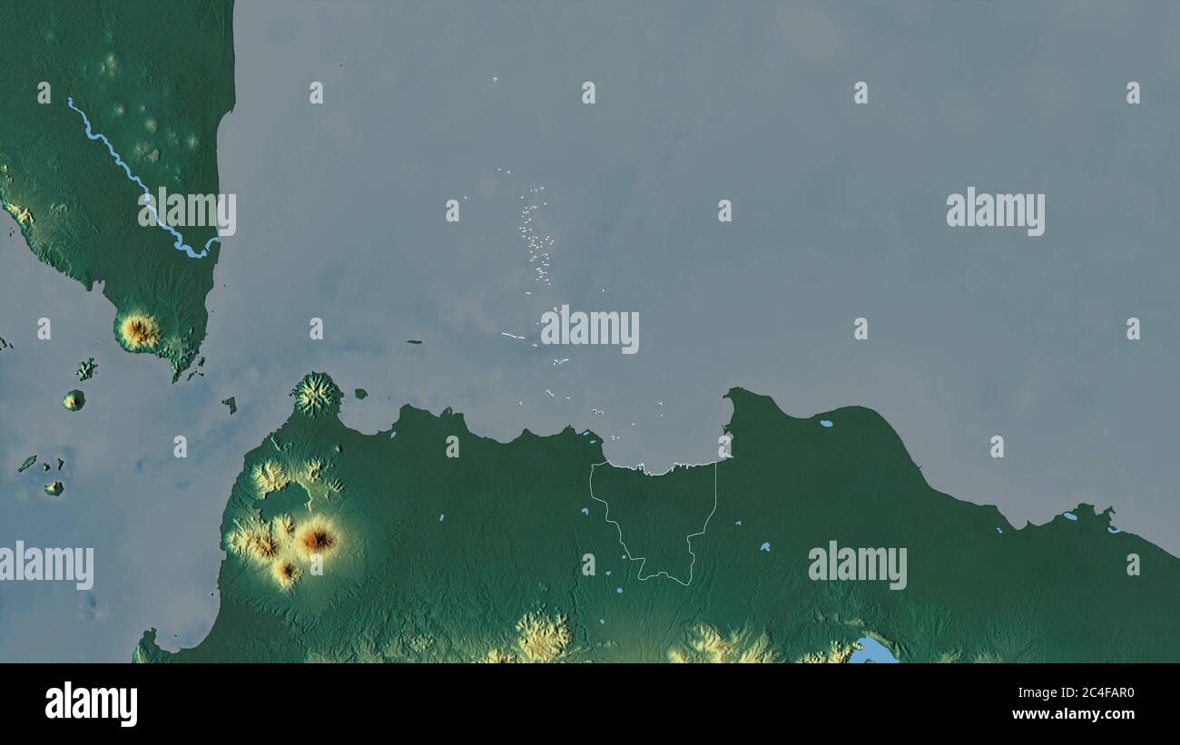 Jakarta Raya, special district of Indonesia. Colored relief with lakes ...