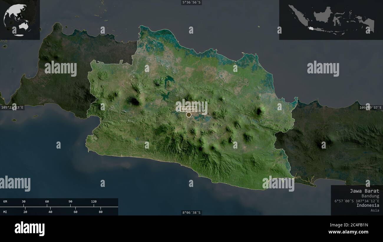 Jawa Barat, province of Indonesia. Satellite imagery. Shape presented ...