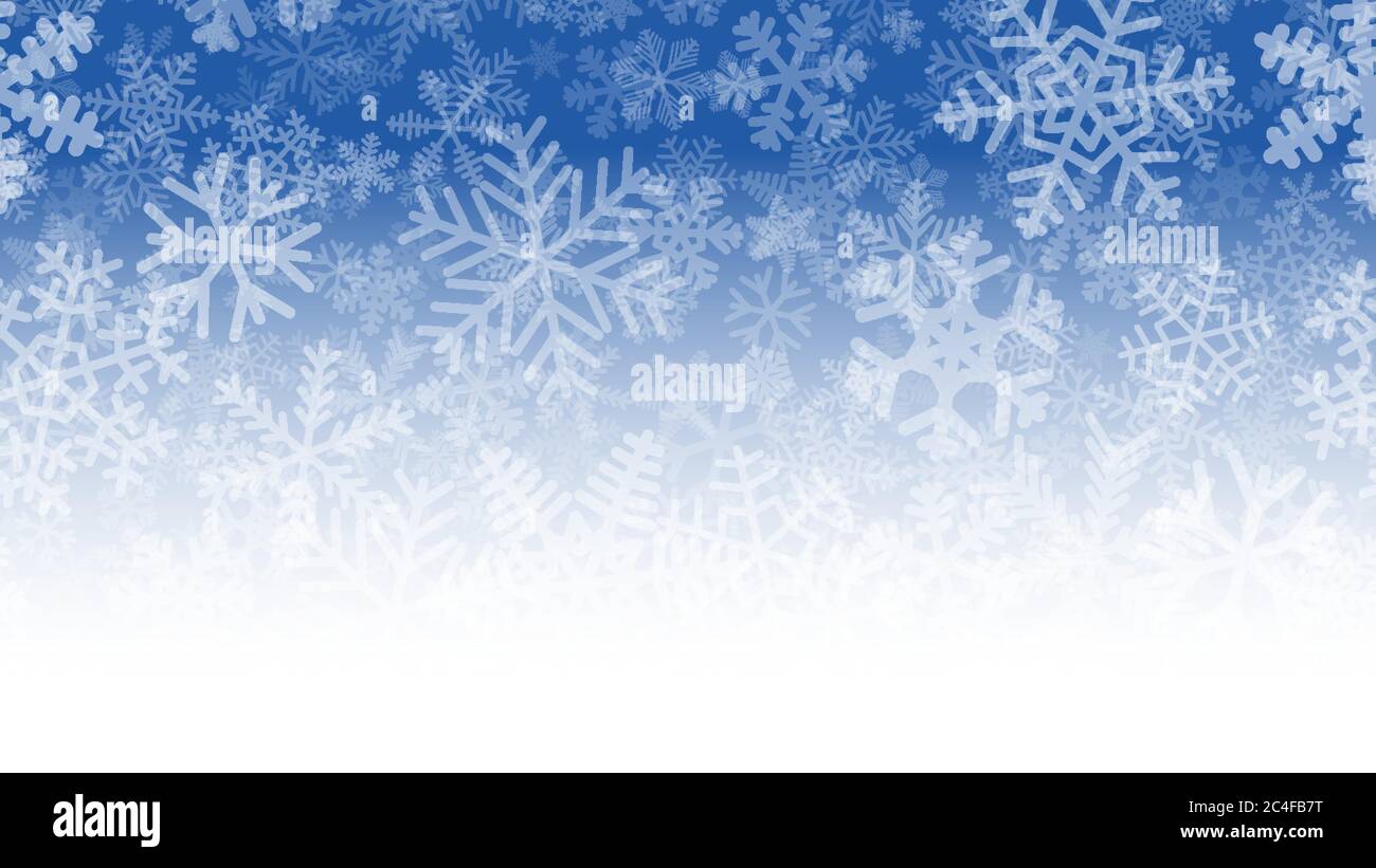 Christmas illustration of many layers of snowflakes of different shapes ...