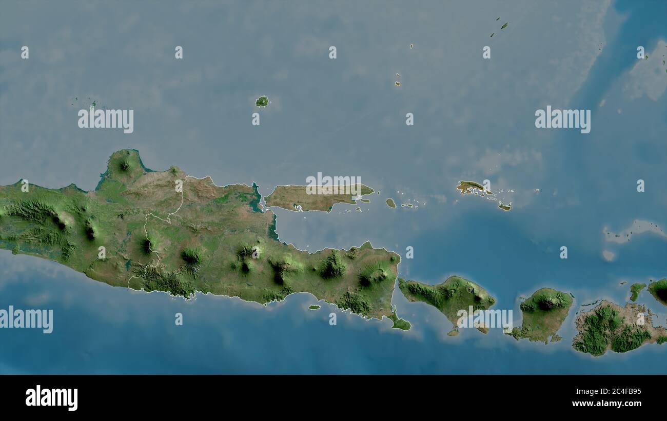 Jawa Timur, province of Indonesia. Satellite imagery. Shape outlined ...