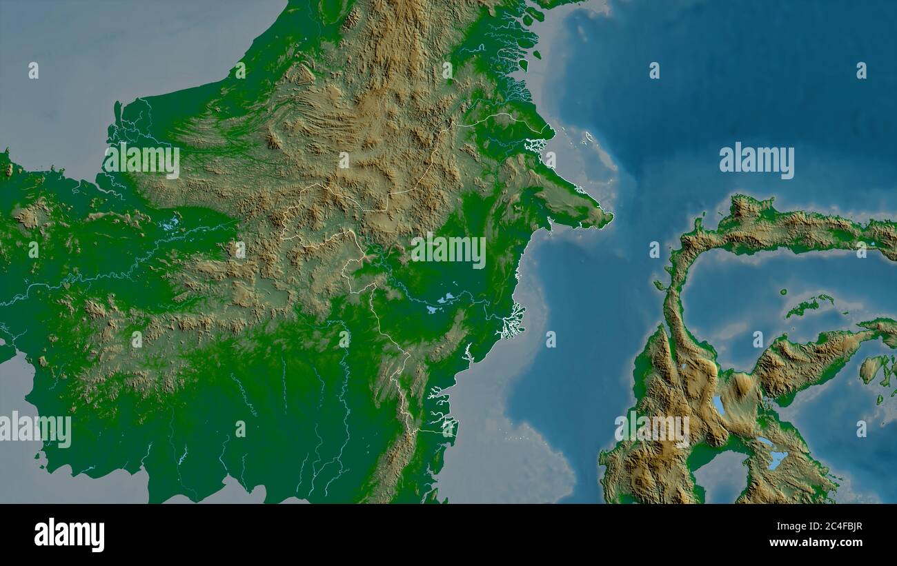 Kalimantan Timur, province of Indonesia. Colored shader data with lakes ...