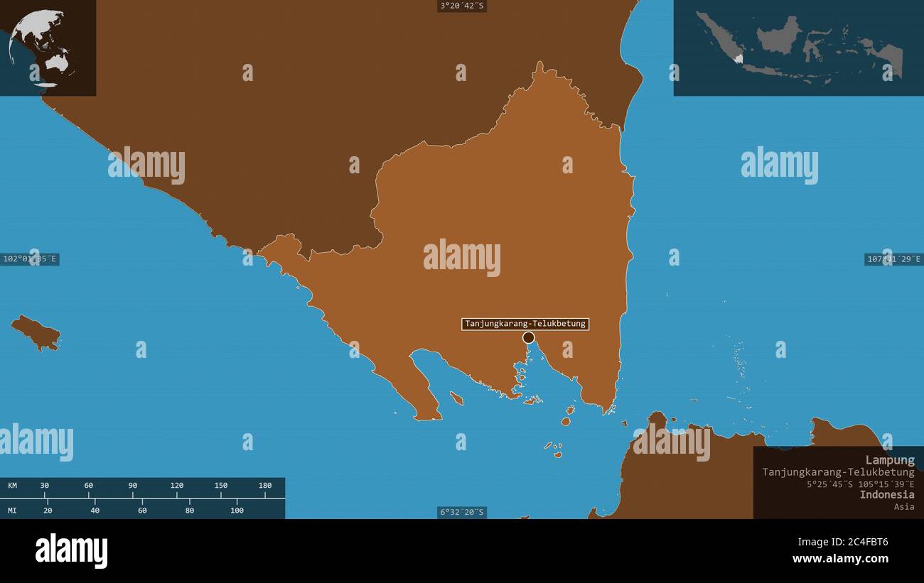 Lampung, province of Indonesia. Patterned solids with lakes and rivers ...