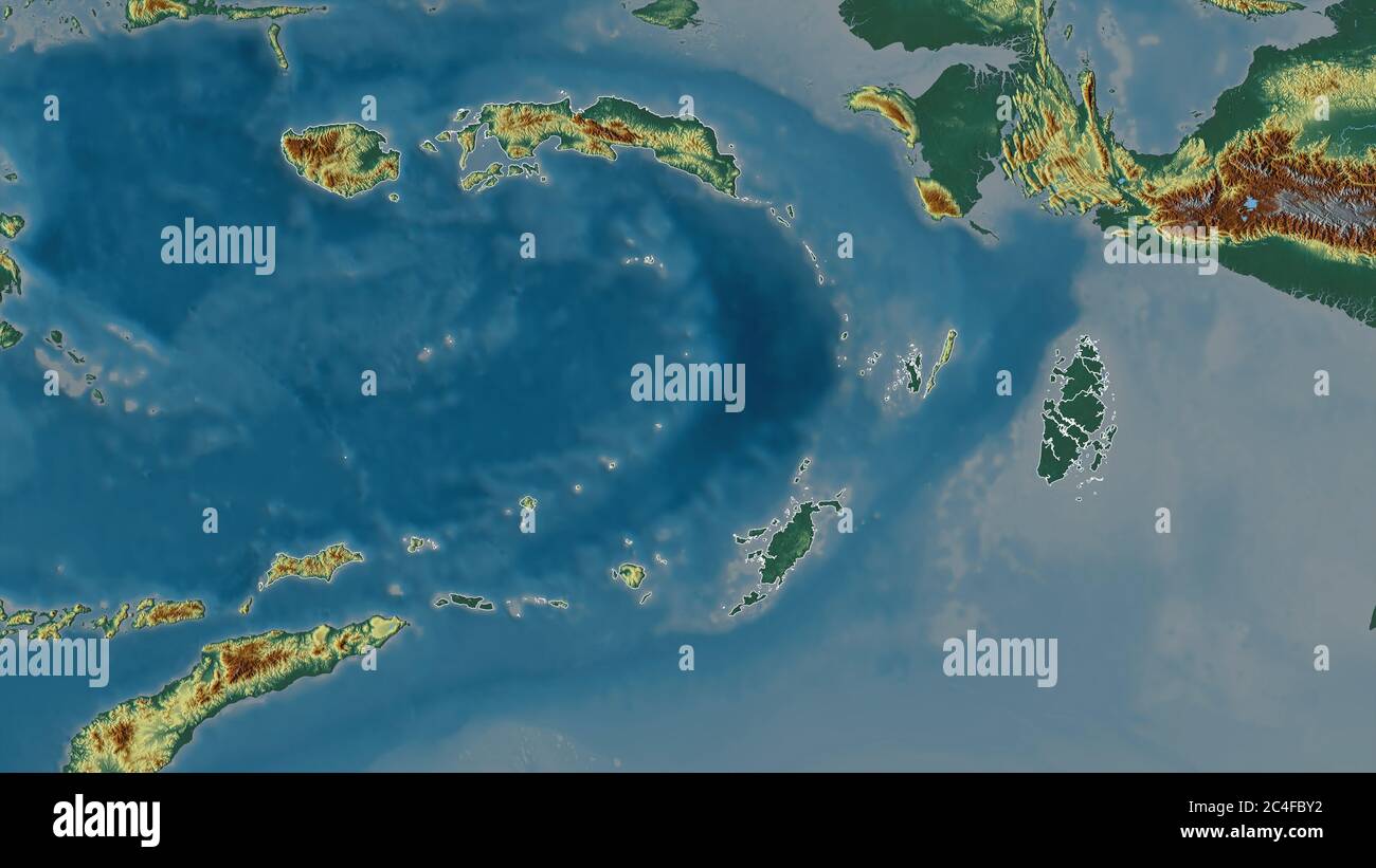 Maluku, province of Indonesia. Colored relief with lakes and rivers ...