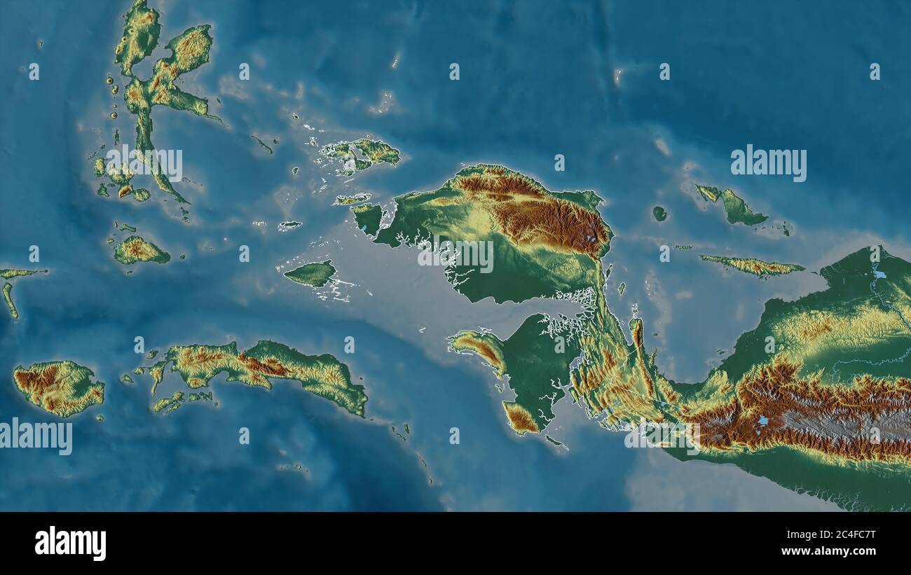 Papua Barat, province of Indonesia. Colored relief with lakes and ...