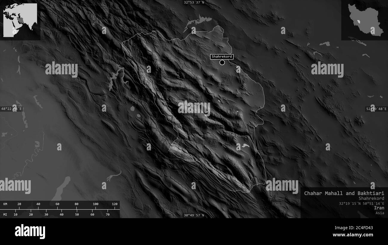 Chahar Mahall and Bakhtiari, province of Iran. Grayscaled map with ...
