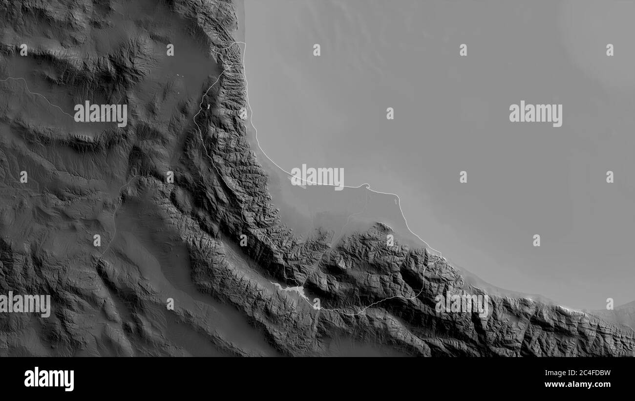 Gilan, province of Iran. Grayscaled map with lakes and rivers. Shape ...