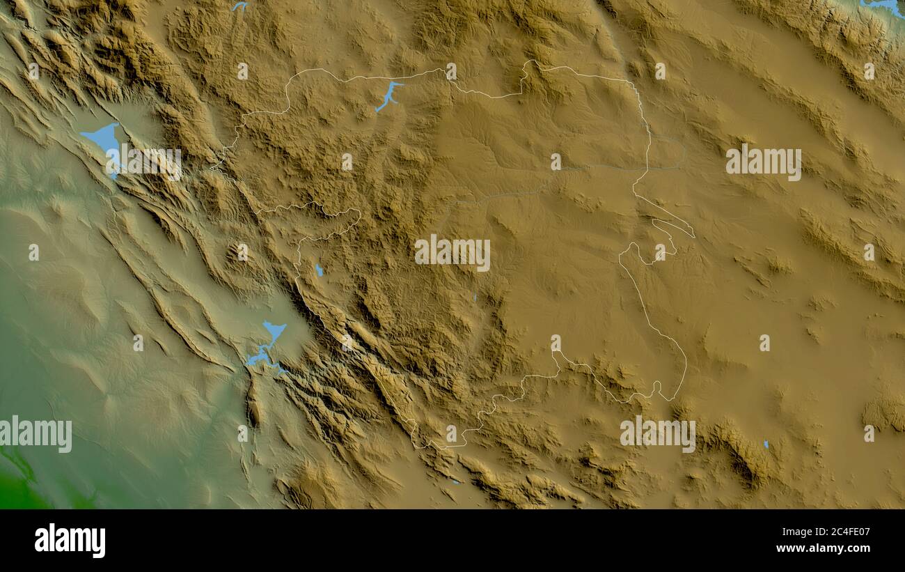 Kordestan, province of Iran. Colored shader data with lakes and rivers ...