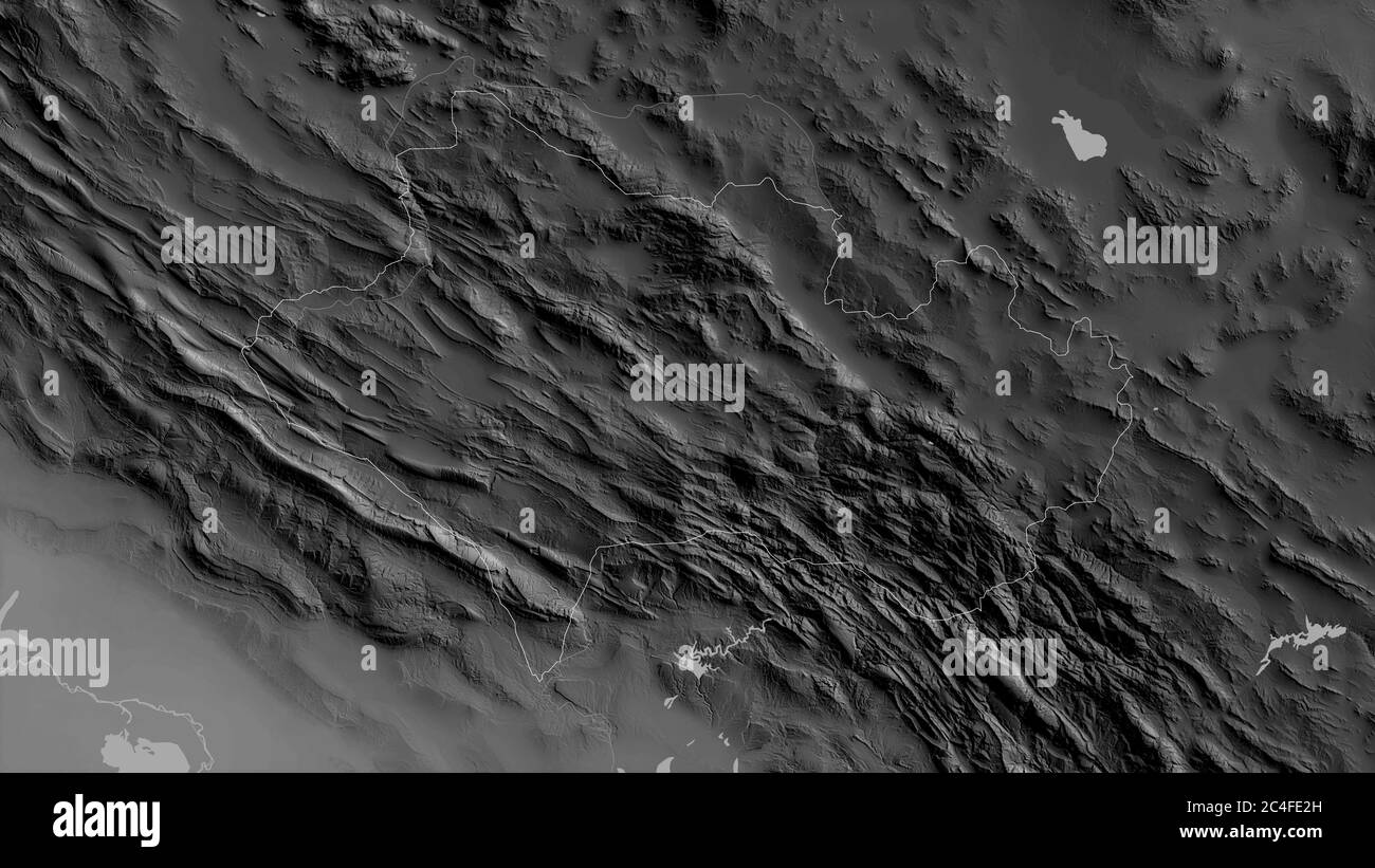 Lorestan, province of Iran. Grayscaled map with lakes and rivers. Shape ...