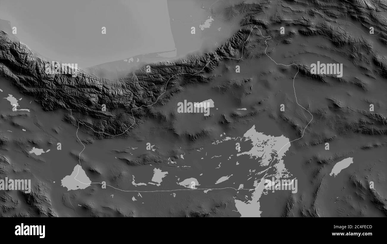 Semnan, province of Iran. Grayscaled map with lakes and rivers. Shape ...
