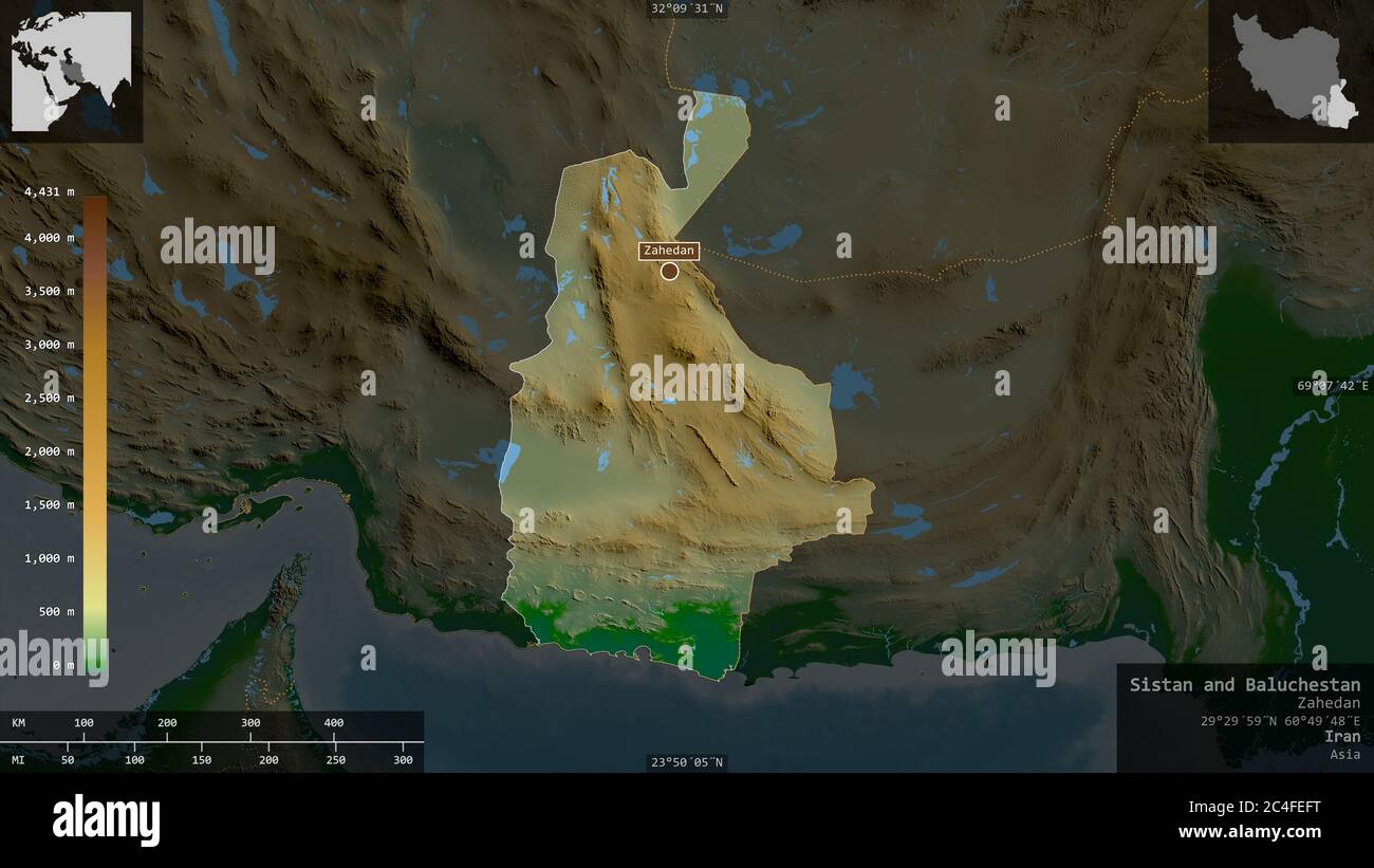 Sistan and Baluchestan, province of Iran. Colored shader data with ...