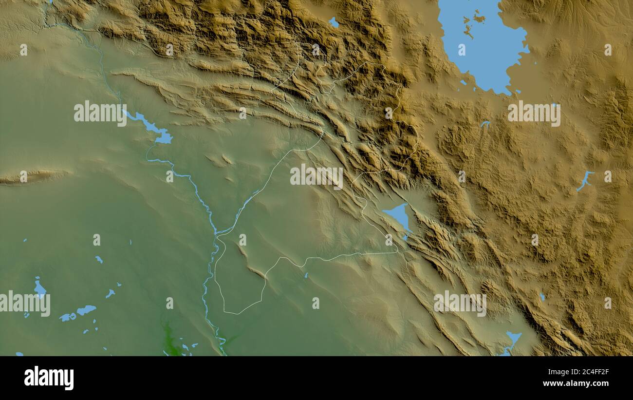 Arbil, province of Iraq. Colored shader data with lakes and rivers ...