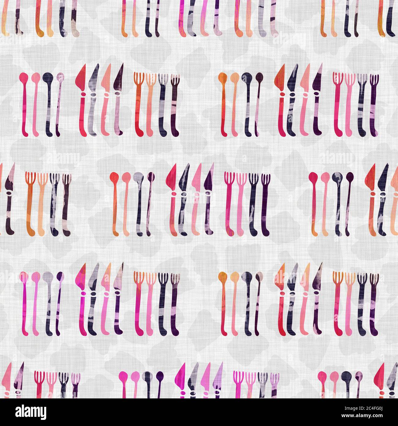 Seamless cutlery woven texture. Watercolor grunge damask on linen ...