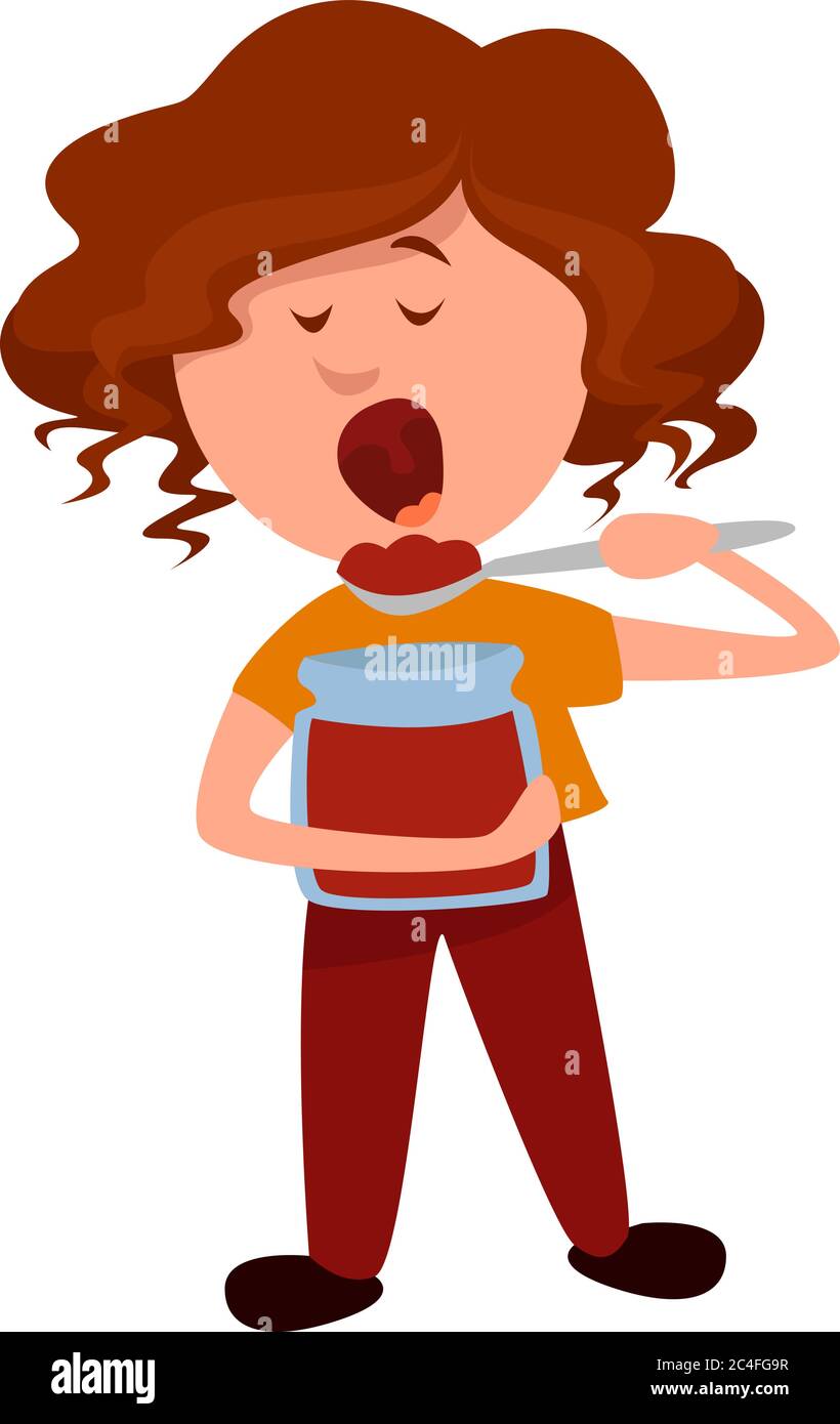 Girl eating jam, illustration, vector on white background Stock Vector ...