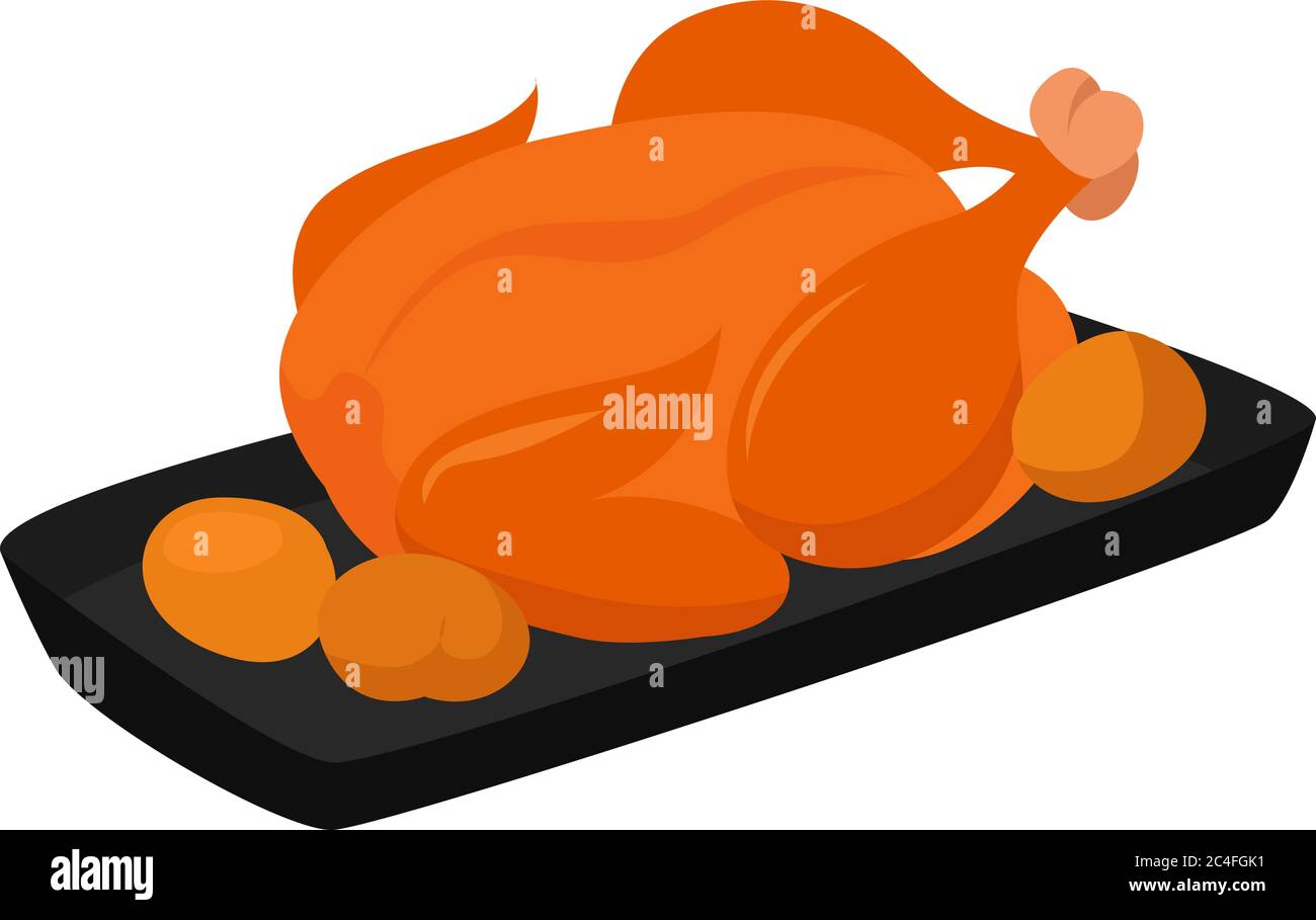 Baked chicken, illustration, vector on white background Stock Vector ...