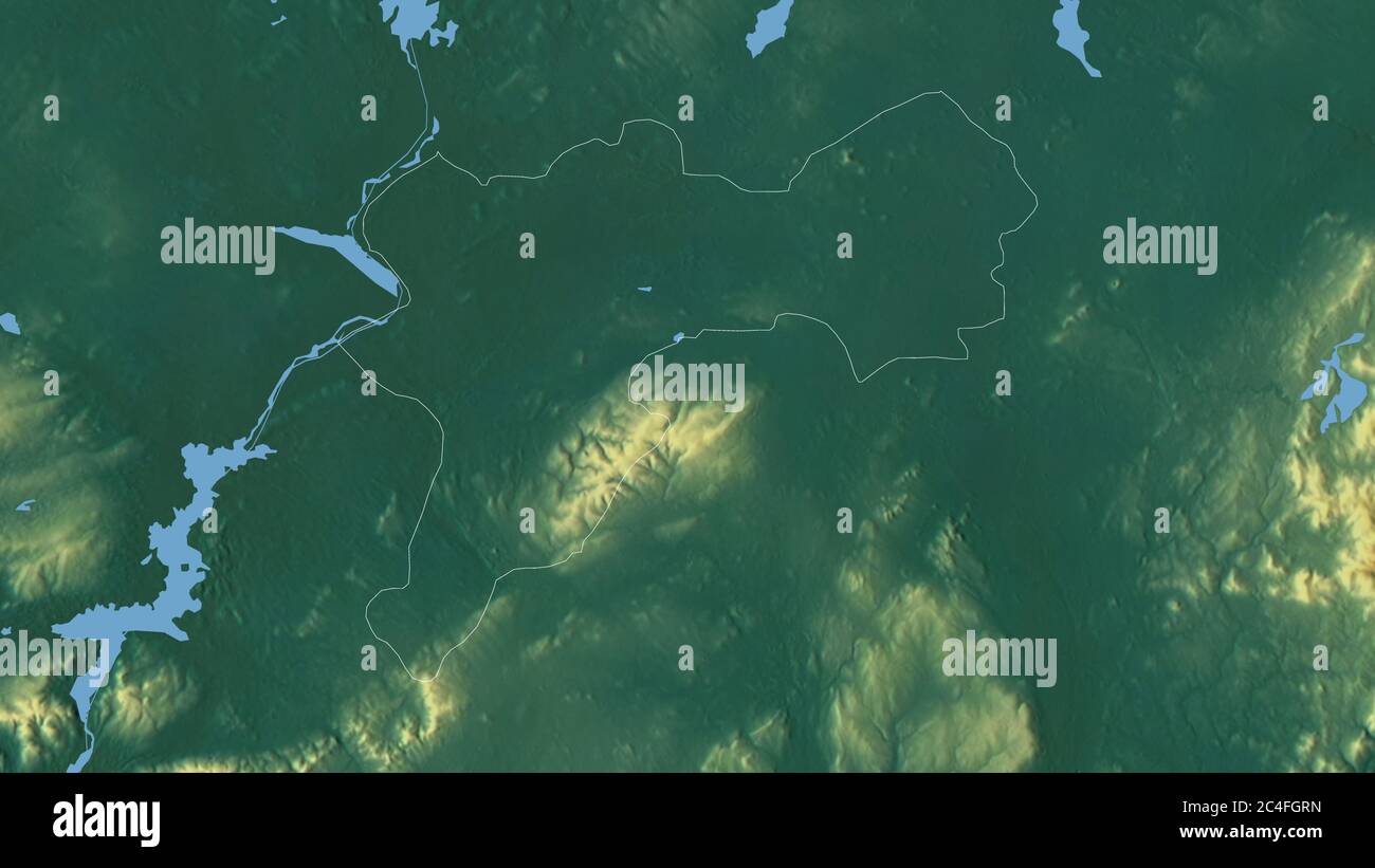 Offaly, county of Ireland. Colored relief with lakes and rivers. Shape ...