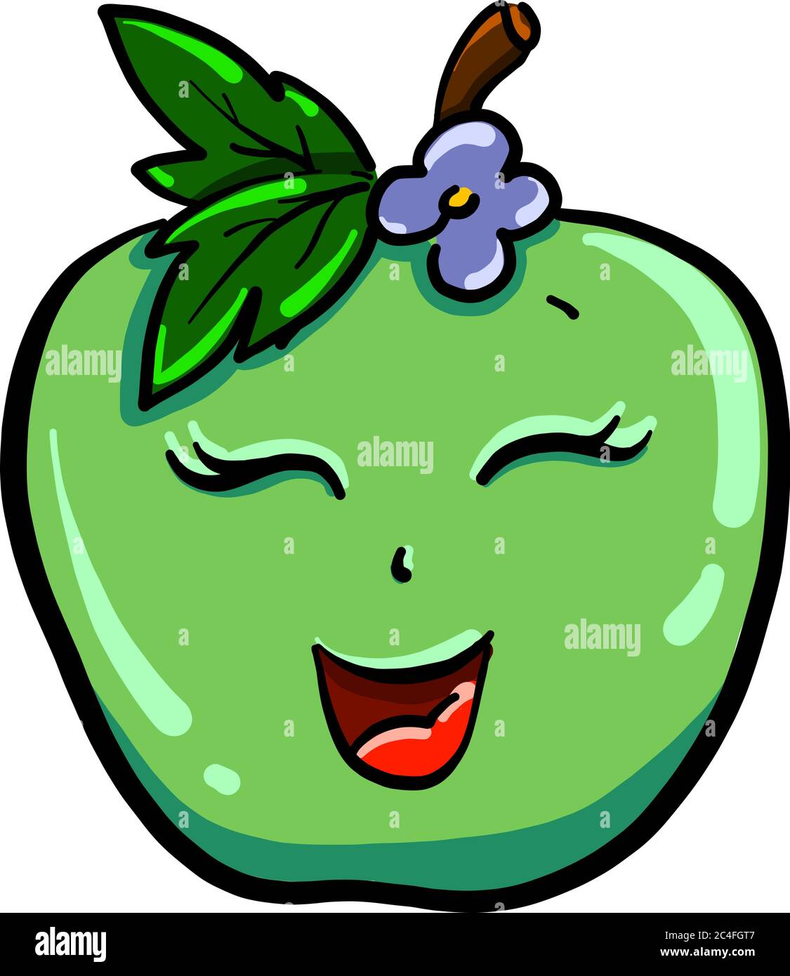 Green apple with eyes, illustration, vector on white background Stock ...