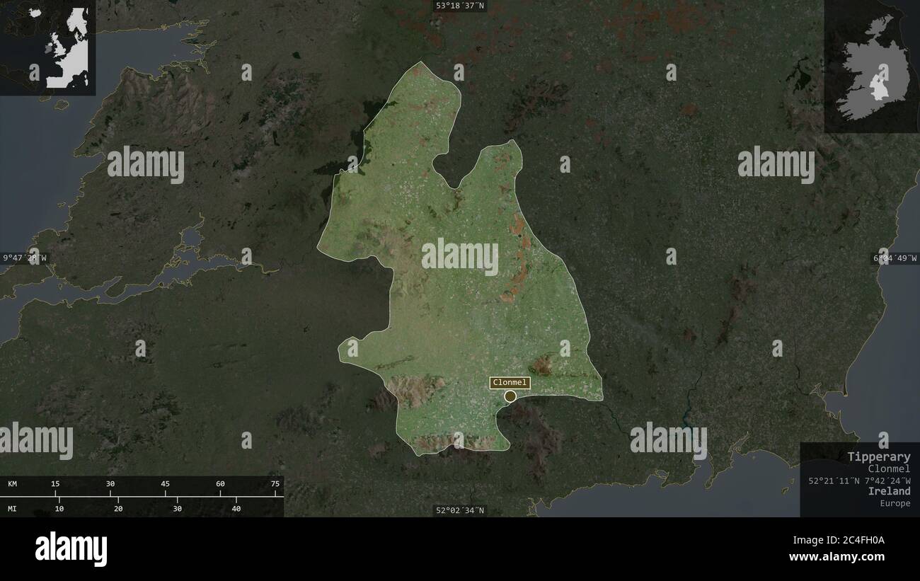 Tipperary, county of Ireland. Satellite imagery. Shape presented ...