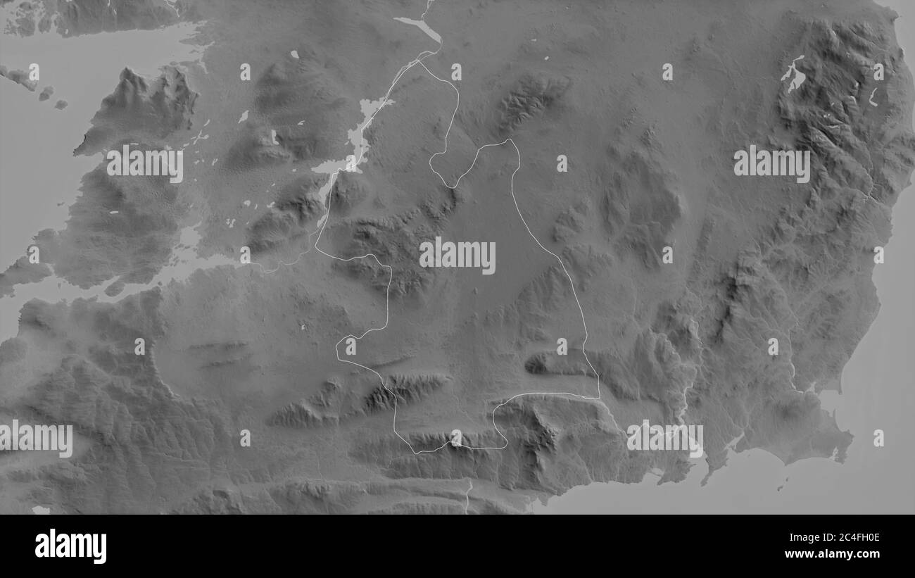 Tipperary, county of Ireland. Grayscaled map with lakes and rivers ...