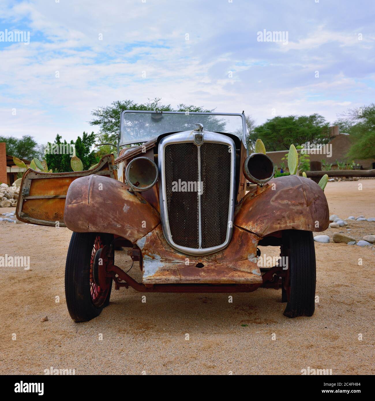 SOLITAIRE, NAMIBIA - JAN 30, 2016: Damaged abandoned old Morris Eight ...